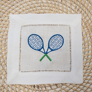 Tennis Racket Pair Embroidered Cocktail Napkins, Single Tennis Napkin ...