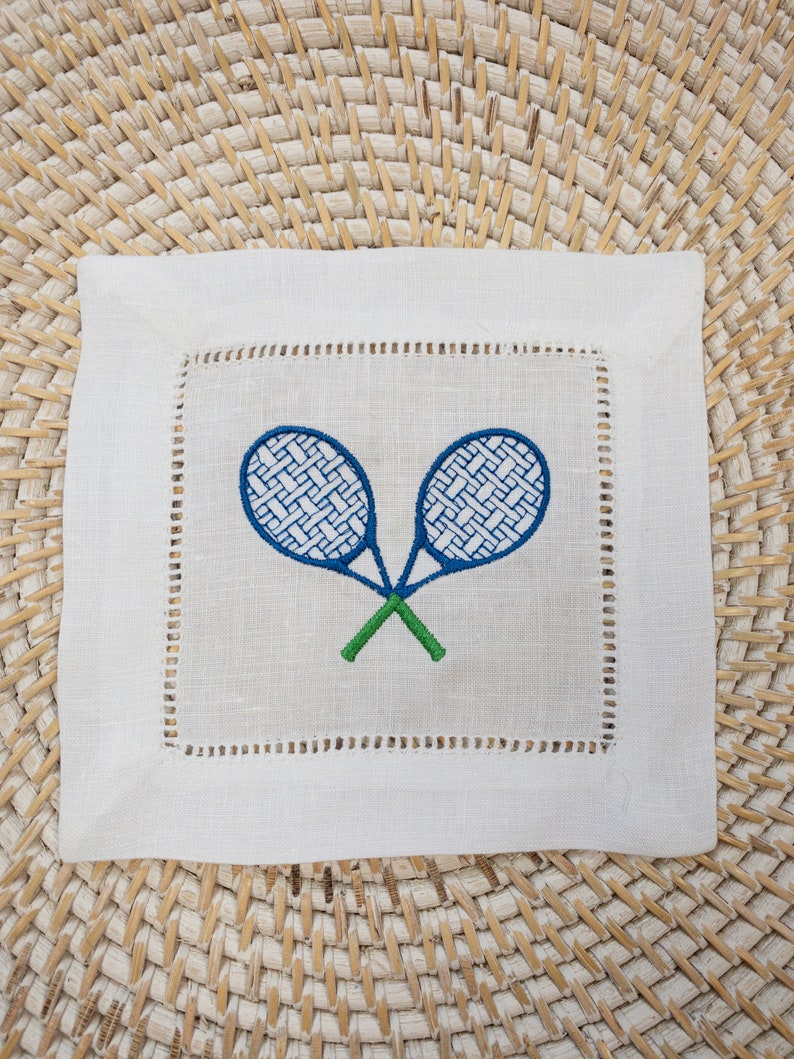 Tennis Racket Pair Embroidered Cocktail Napkins Single Tennis - Etsy