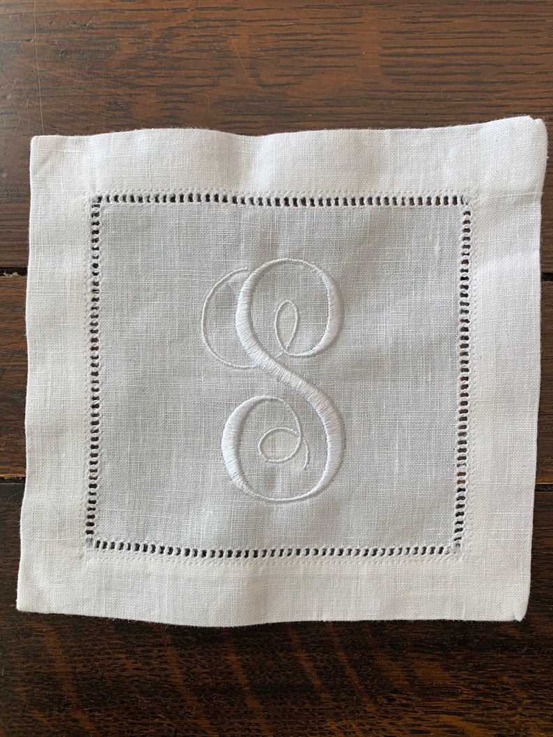 Classic Single Letter Monogram Linen Cocktail Napkins | Etsy