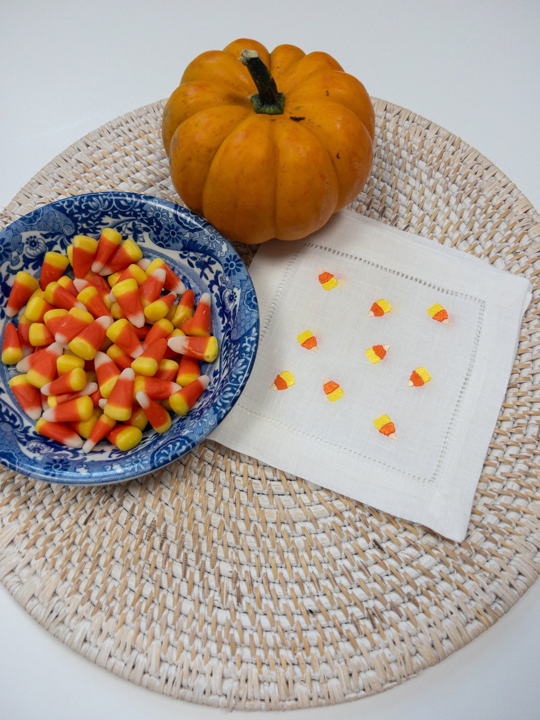 Candy Corn Cocktail Napkin, Halloween Linen Coaster - Etsy