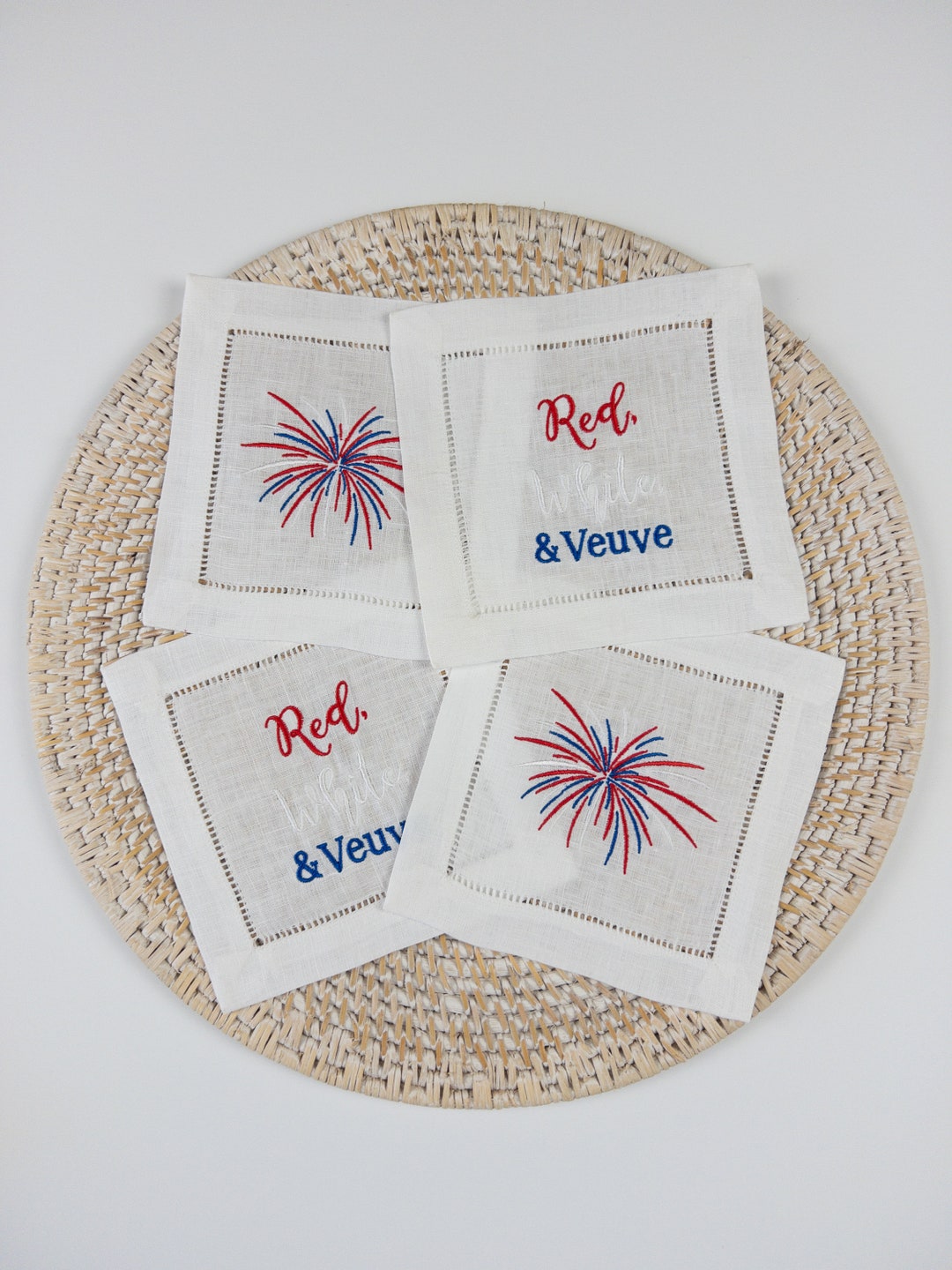 Red, White and Veuve Firework Cocktail Napkin Set - Etsy