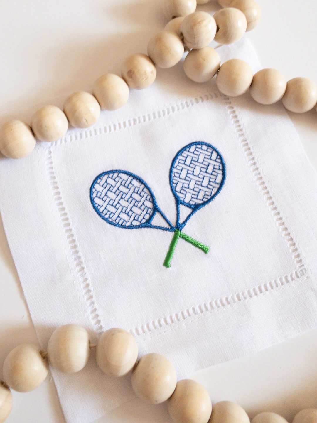 Tennis Racket Pair Embroidered Cocktail Napkins, Single Tennis Napkin ...