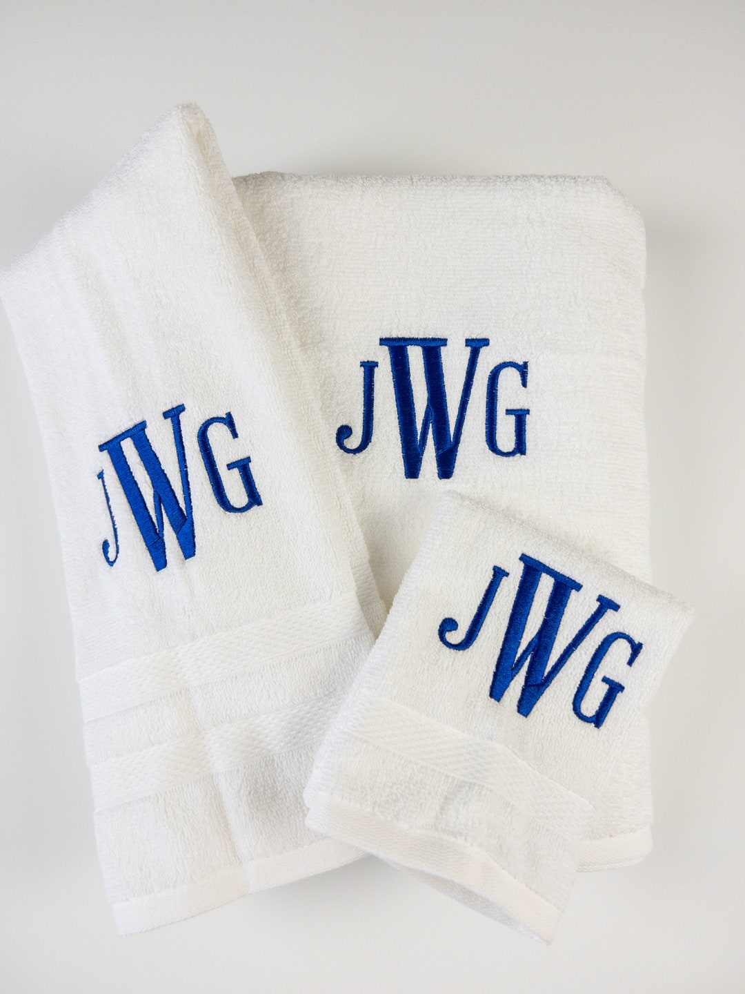 White Monogrammed Bath Towel Set, Monogrammed Towel Gift, Graduation ...