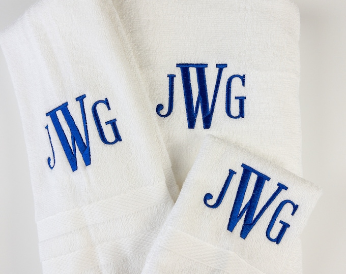 White Monogrammed Bath Towel Set, Monogrammed Towel Gift, Graduation ...