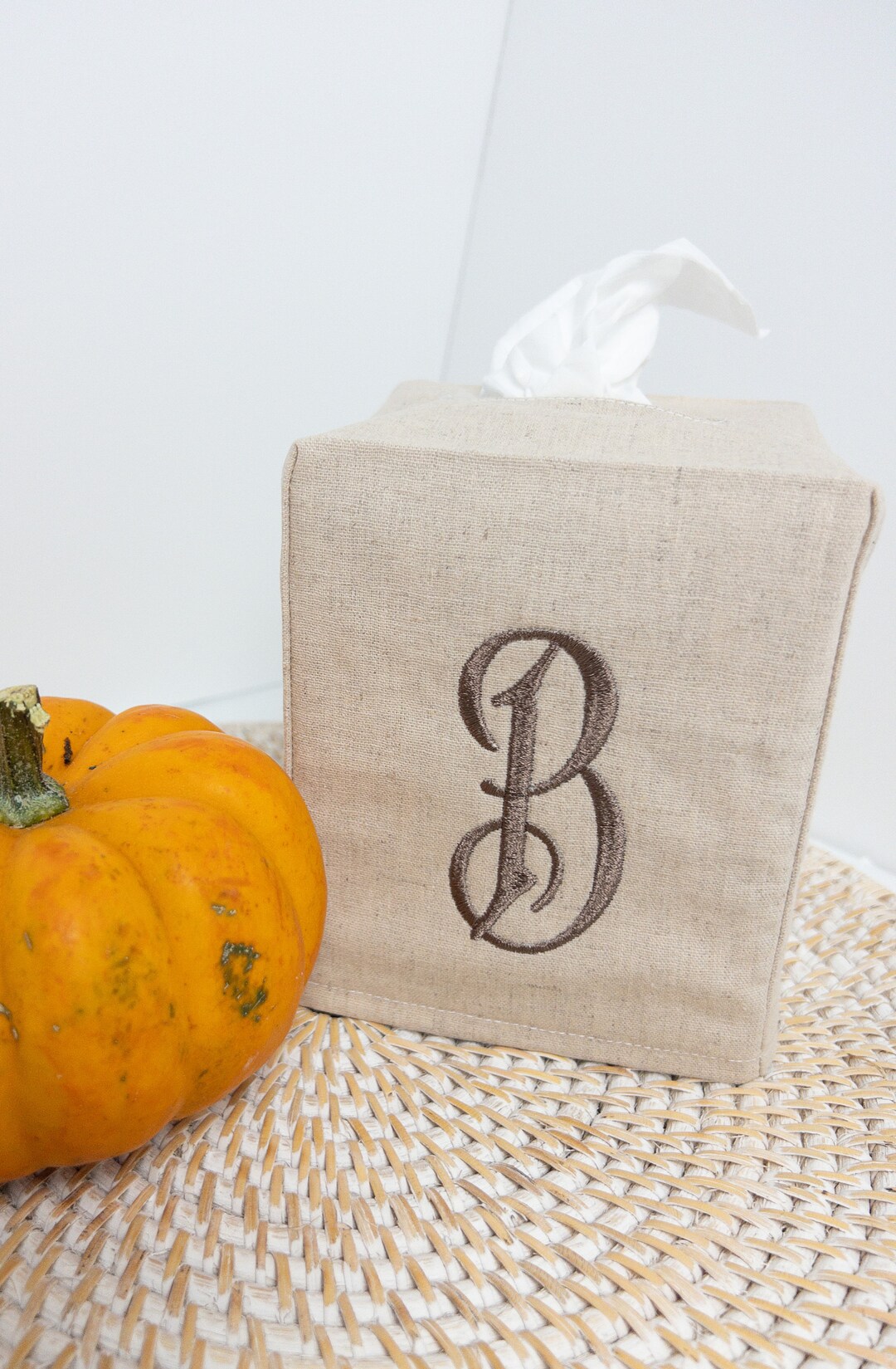 Monogrammed Tissue Box Cover, Personalized Linen Tissue Box Cover ...