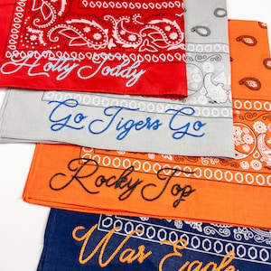 Personalized Bandana, Team Slogan Bandana, Chain Stitch Embroidered ...