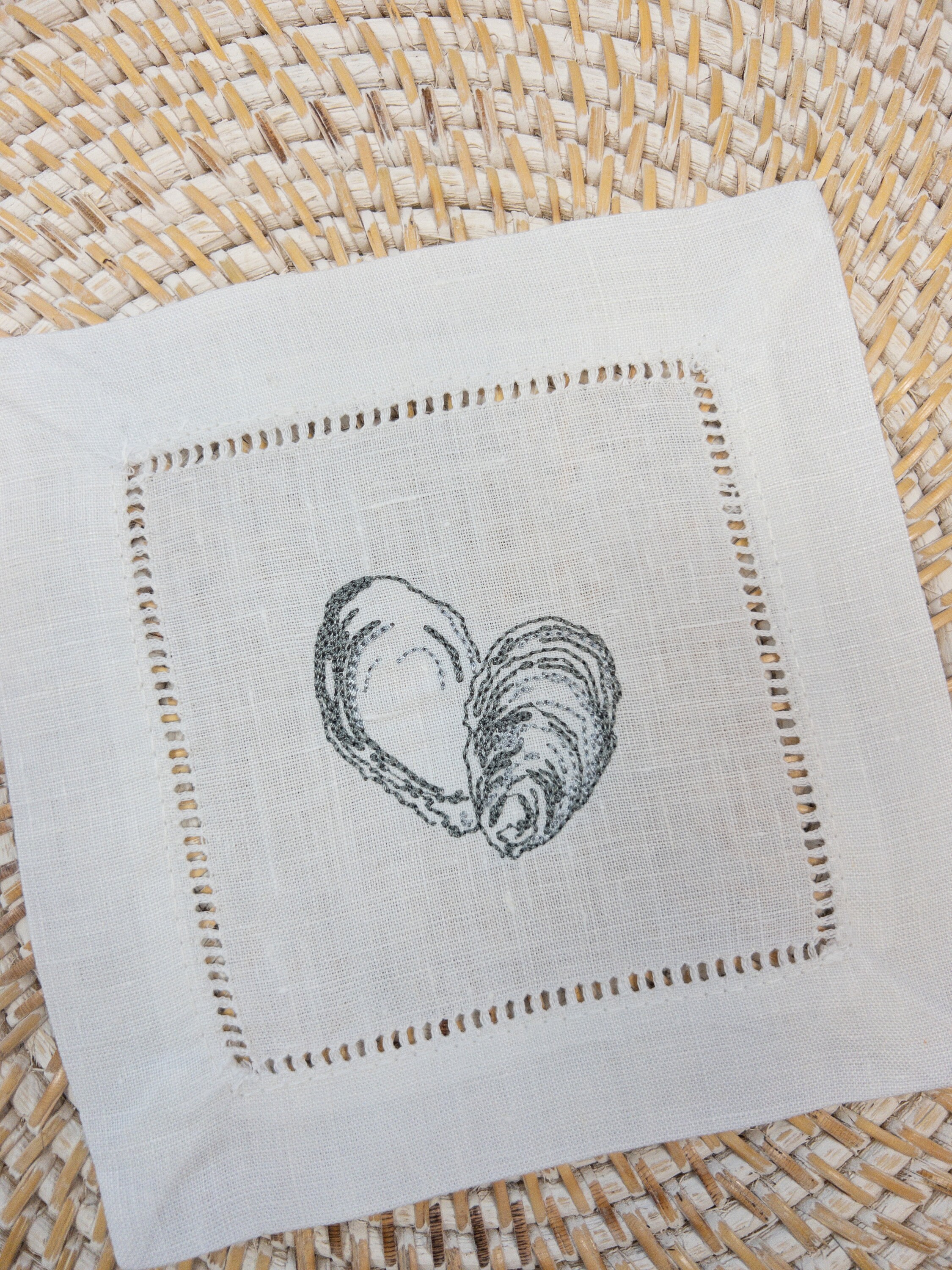 Oyster Cocktail Napkin Oyster Shell Linen Cocktail Napkin - Etsy