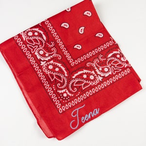 Personalized Bandana, Team Slogan Bandana, Chain Stitch Embroidered ...