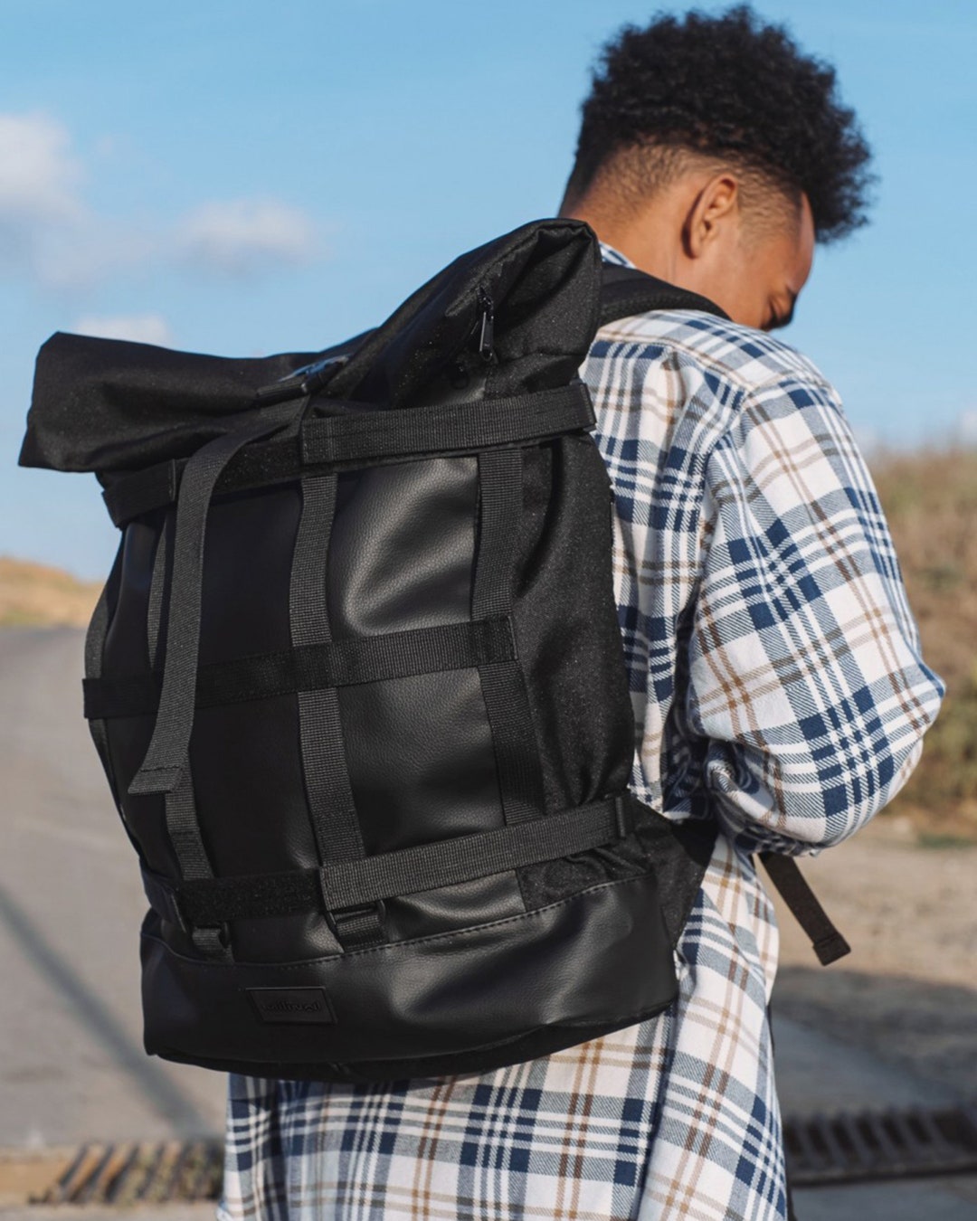 Large Black Travel Backpack, Eco Leather Backpack Women, Men's Backpack ...