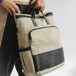 Backpack Linen Laptop Bag, 15 Laptop Backpack, Canvas Linen Rucksack ...