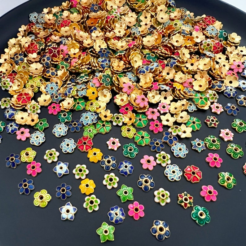 Assorted Beads Cap 6mm 8mm 10mm Cloisonne Plated Thick Bead Cap Flower ...