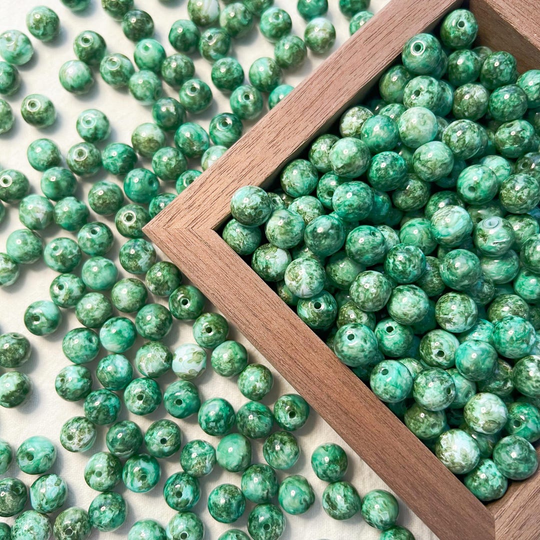 Oil Painting Style 10mm Glass Beads Green Multi-colour Polished Beads ...
