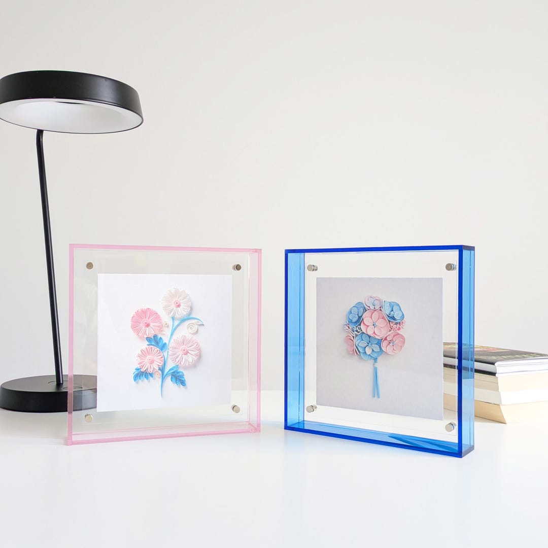 6x6 5x5 4x4 3x3 Acrylic Picture Frame Pink Blue Floating Square Photo ...