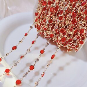 KC Gold Red Crystal Beads Chain Zircon Link Chain Bracelet Necklace ...
