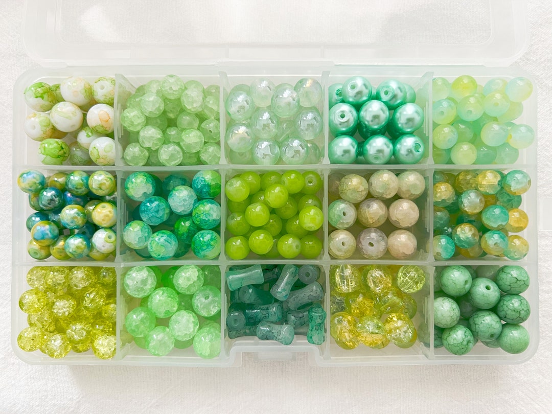 Assorted Green Glass Beads 8mm 10mm Multi-colour Polished Crackled ...