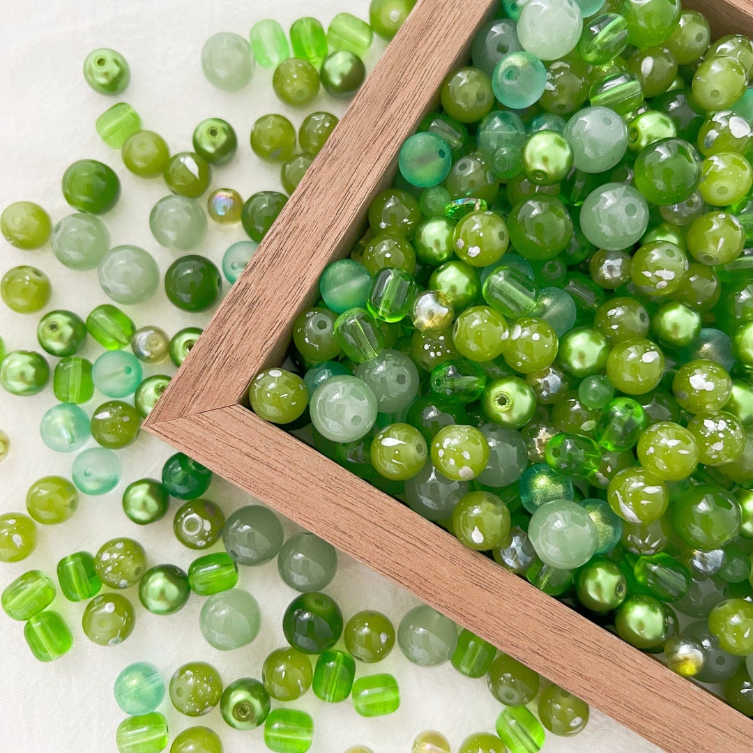 Assorted Green Glass Beads 8mm 10mm Multi-colour Polished Crackled ...