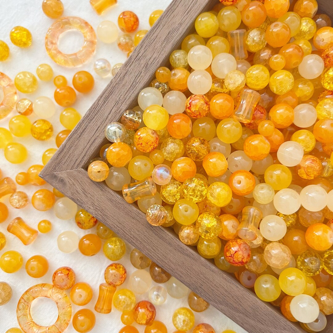 Assorted Yellow Glass Beads 6mm 8mm 10mm 12mm Multi-colour Polished ...
