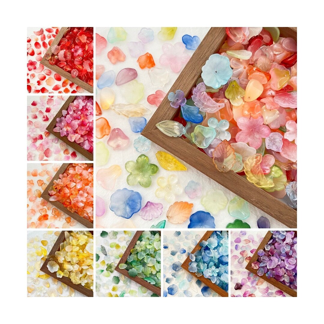 Assorted Leaf Petal Glass Charms With Hole Bulk Mixed Size Colour ...