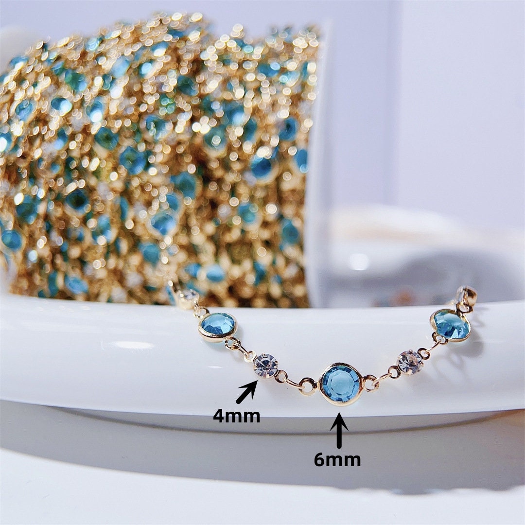 KC Gold Crystal Beads Chain Zircon Link Chain Bracelet Necklace Jewelry ...