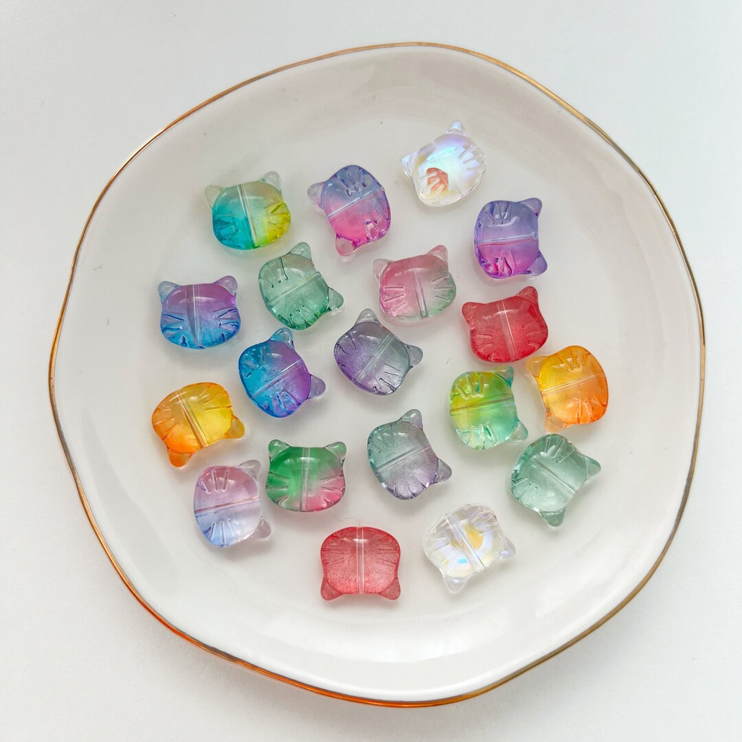 20pcs Glass Cute Cat Face Beads Bracelets Charms Jewelry Making Supply ...