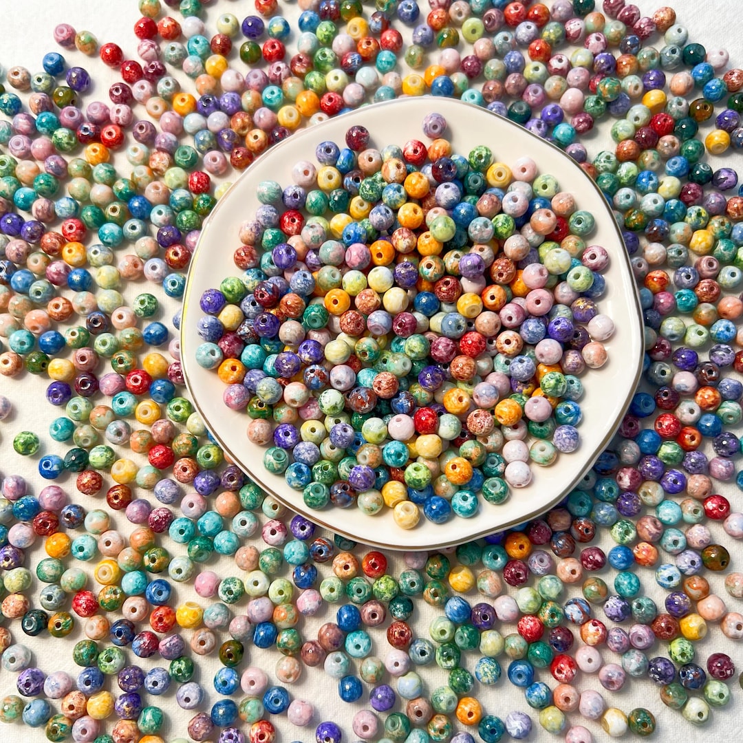 Assorted 6mm Marbled Glass Glossy Multi-colour Beads Loose Beads Pack ...