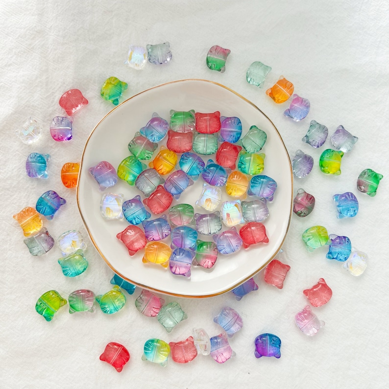 20pcs Glass Cute Cat Face Beads Bracelets Charms Jewelry Making Supply ...