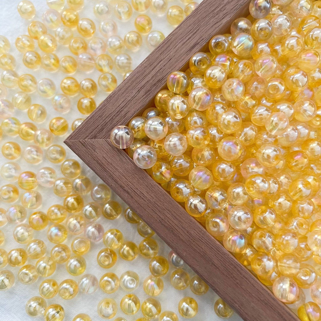 8mm Yellow Glass Beads Clear Round Beads Shinning Loose Beads Jewelry ...