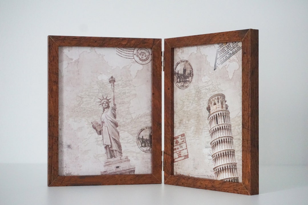 4X6 5x7 Hinged Wooden Picture Frame Double-sided for 4 Pictures With ...