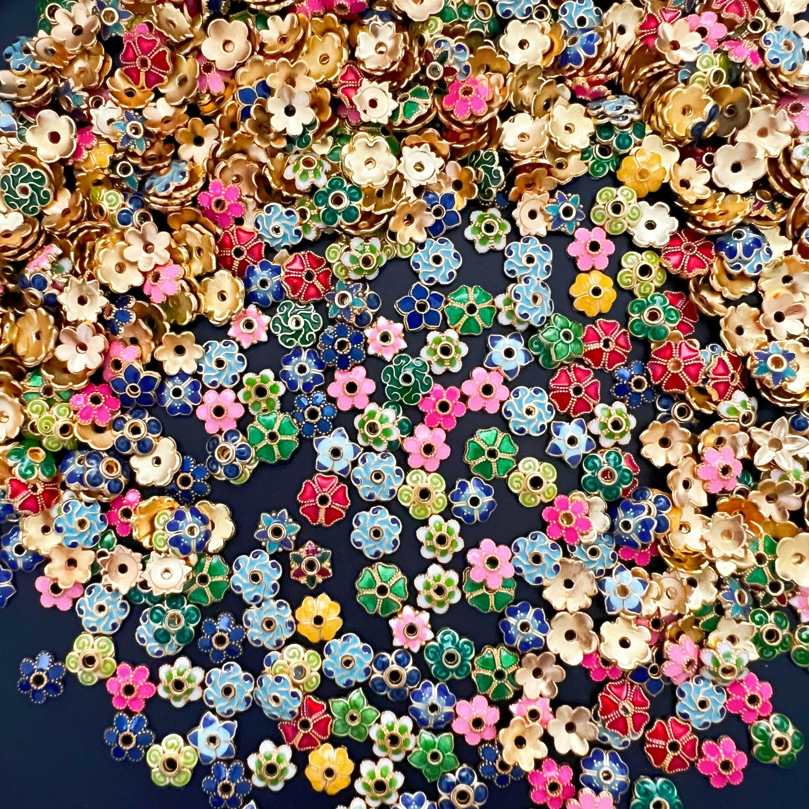 Assorted Beads Cap 6mm 8mm 10mm Cloisonne Plated Thick Bead Cap Flower ...