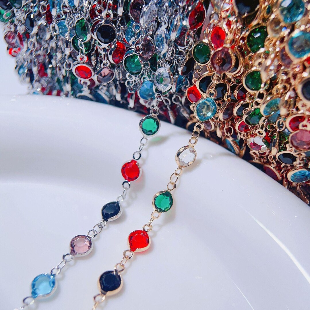 KC Gold Silver Crystal Beads Chain Zircon Link Chain Bracelet Necklace ...