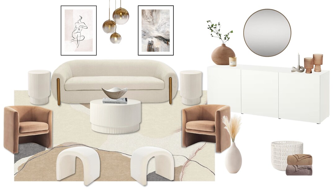 Neutral Chic Living Room | Online Interior Design | Custom Interior ...