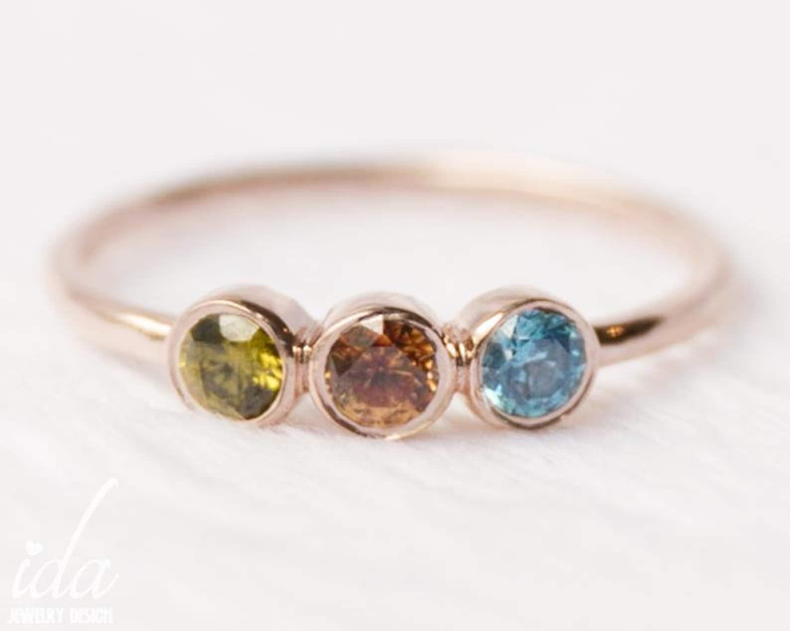 14K Gold Mothers Ring 23 4 Stone Birthstone Rings - Etsy