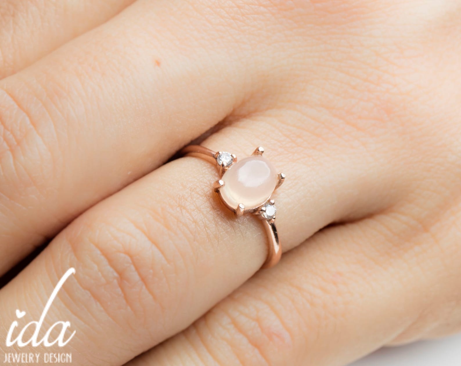 Moonstone Engagement Ring - Rose Gold Engagement Ring - Diamond ...