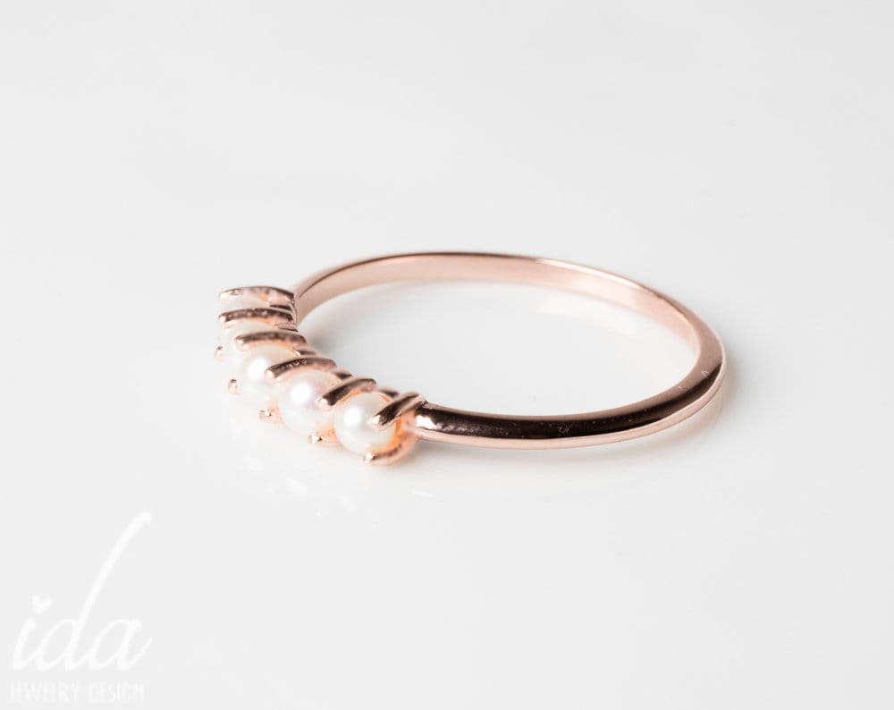 Pearl Engagement Ring Rose Gold Wedding Ring Pearl Jewelry Pearl ...