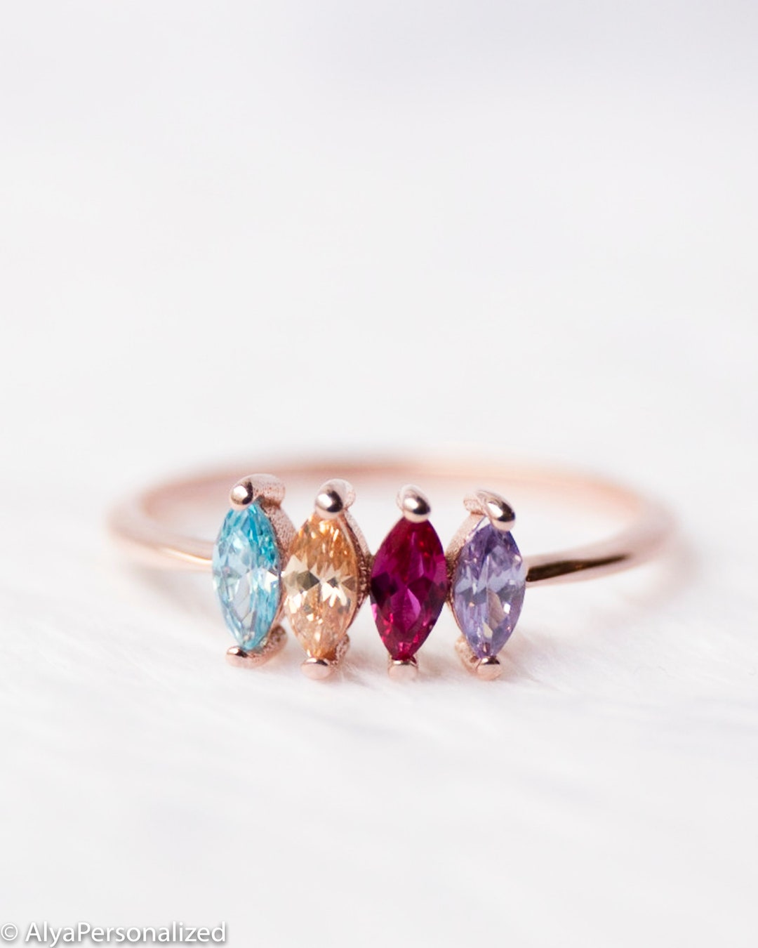 14K Gold Mothers Ring 2, 3, 4, 5, 7 Stone, Birthstone Ring for Mom ...