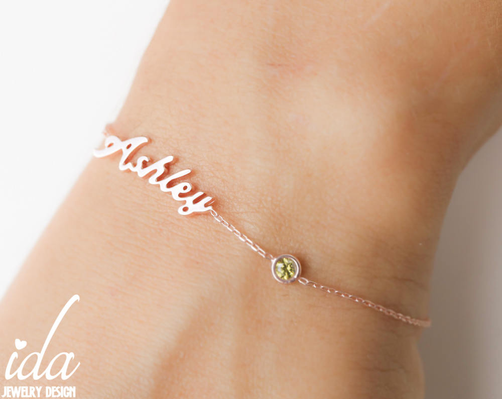 Custom Name Bracelet Personalized Name Bracelet Birthstone | Etsy