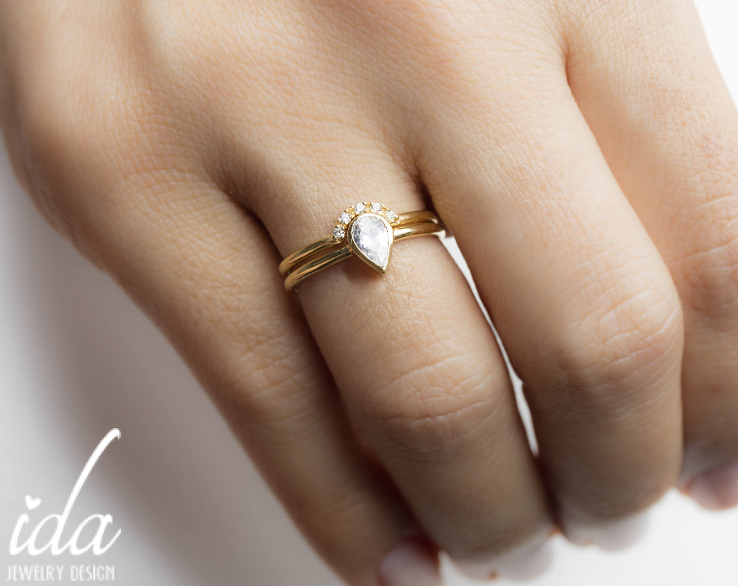 Pear Shaped Engagement Ring Set - Pear Diamond Ring - Pear Cut ...