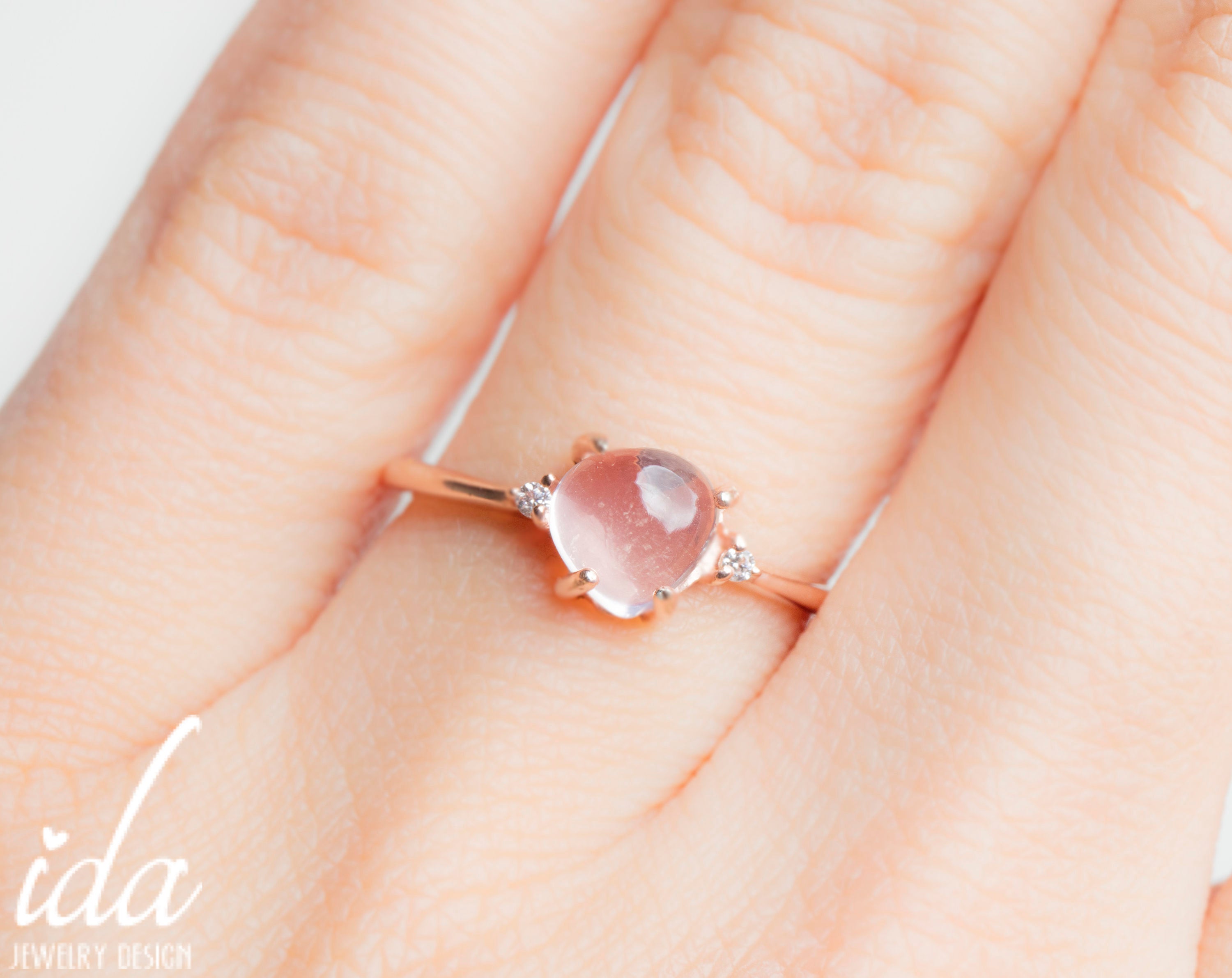 Moonstone Ring Heart Cut Engagement Ring 14K Rose Gold - Etsy