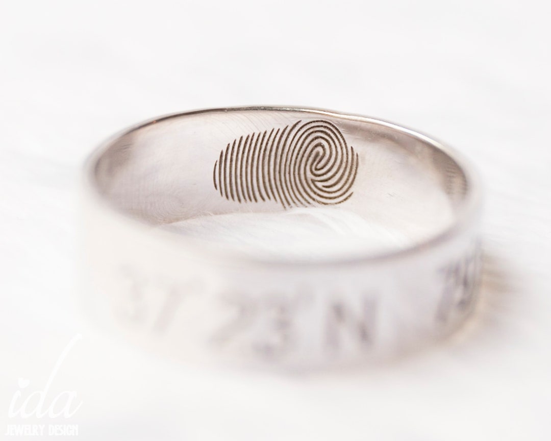 Personalized Fingerprint Ring, Coordinate Gift for Men, Mens Ring ...