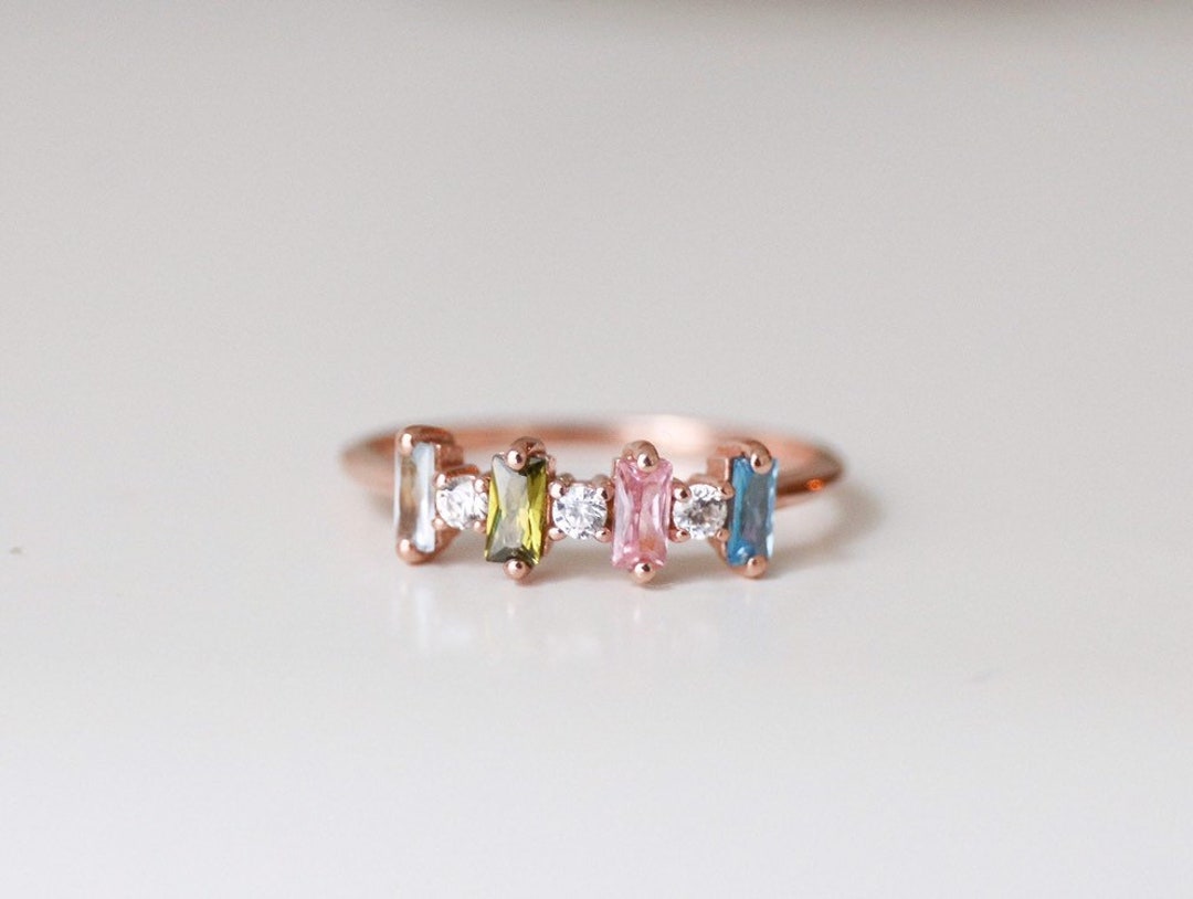 14K Gold Mothers Ring 2,3, 4 Stone, Birthstone Rings, Personalized ...