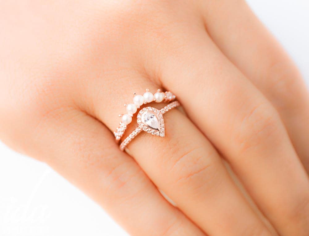 Wedding Ring Set Wedding Band Pearl Ring Pear Shaped | Etsy