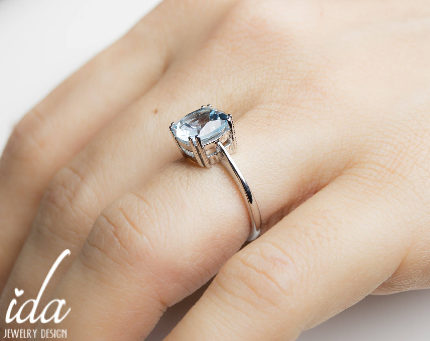 Cushion Cut Engagement Ring - Blue Zircon Ring - Sterling Silver ...