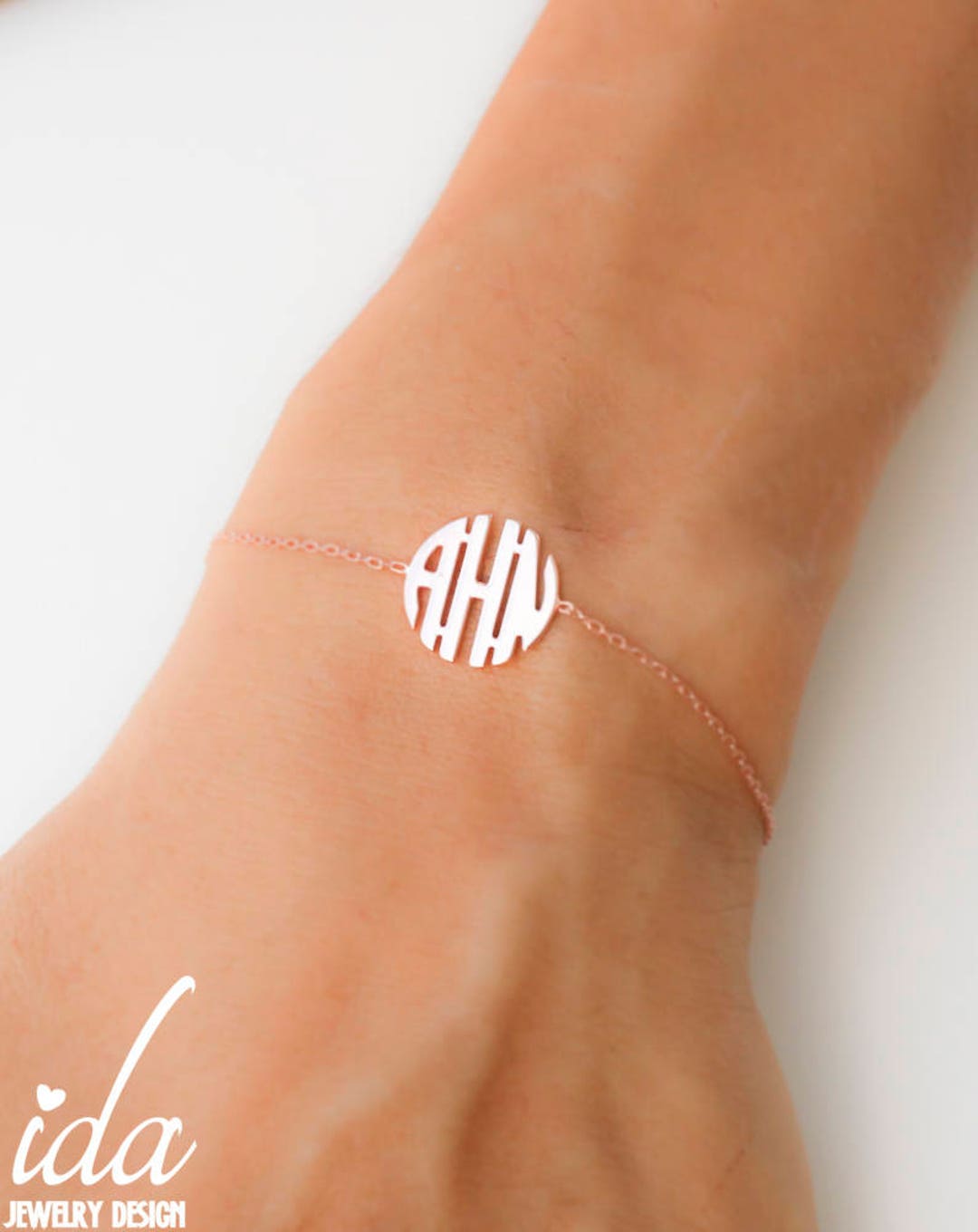 Rose Gold Monogram Bracelet - Bridesmaid Gift - Personalized Monogram ...