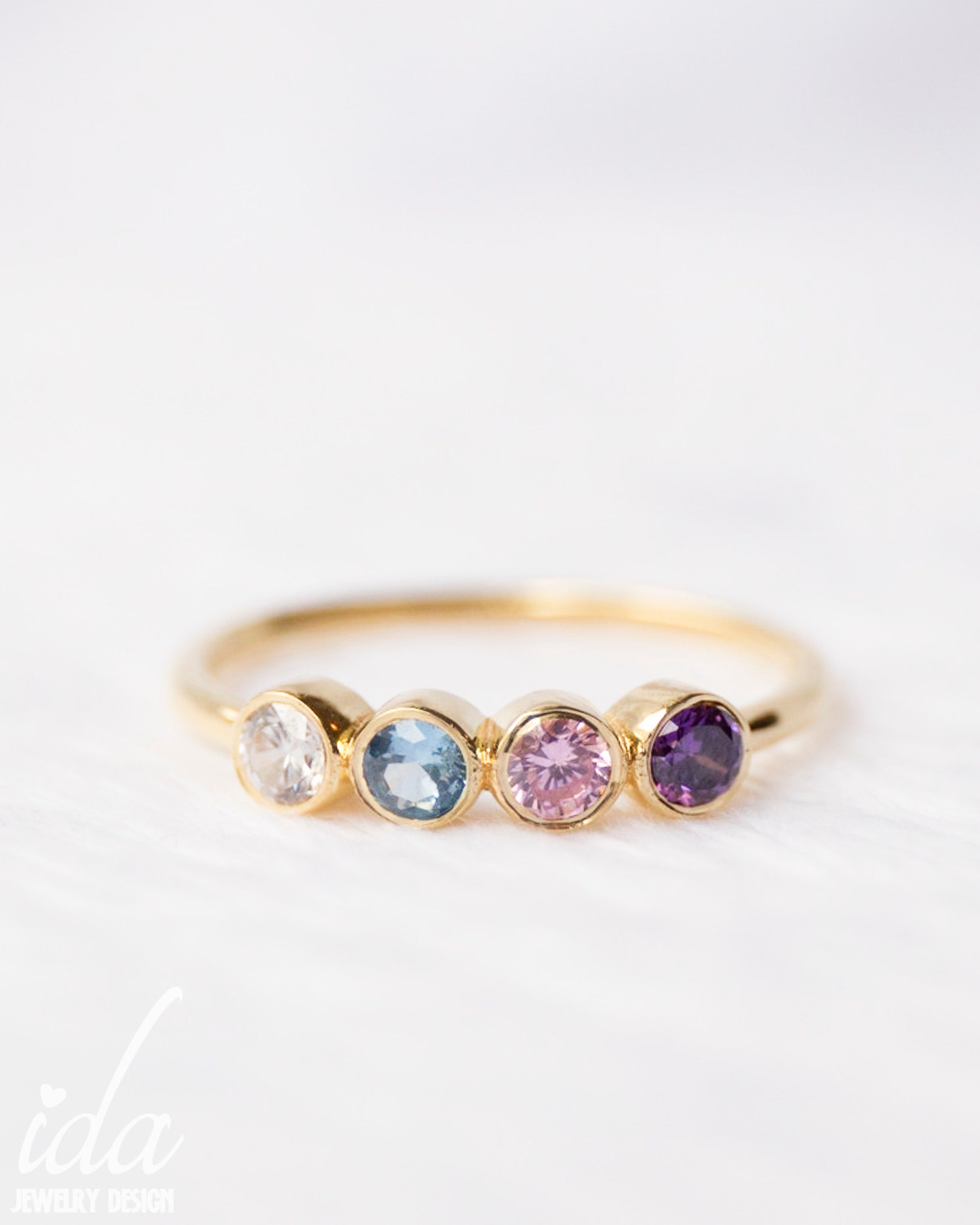 14K Gold Mothers Ring 23 4 Stone Birthstone Rings - Etsy