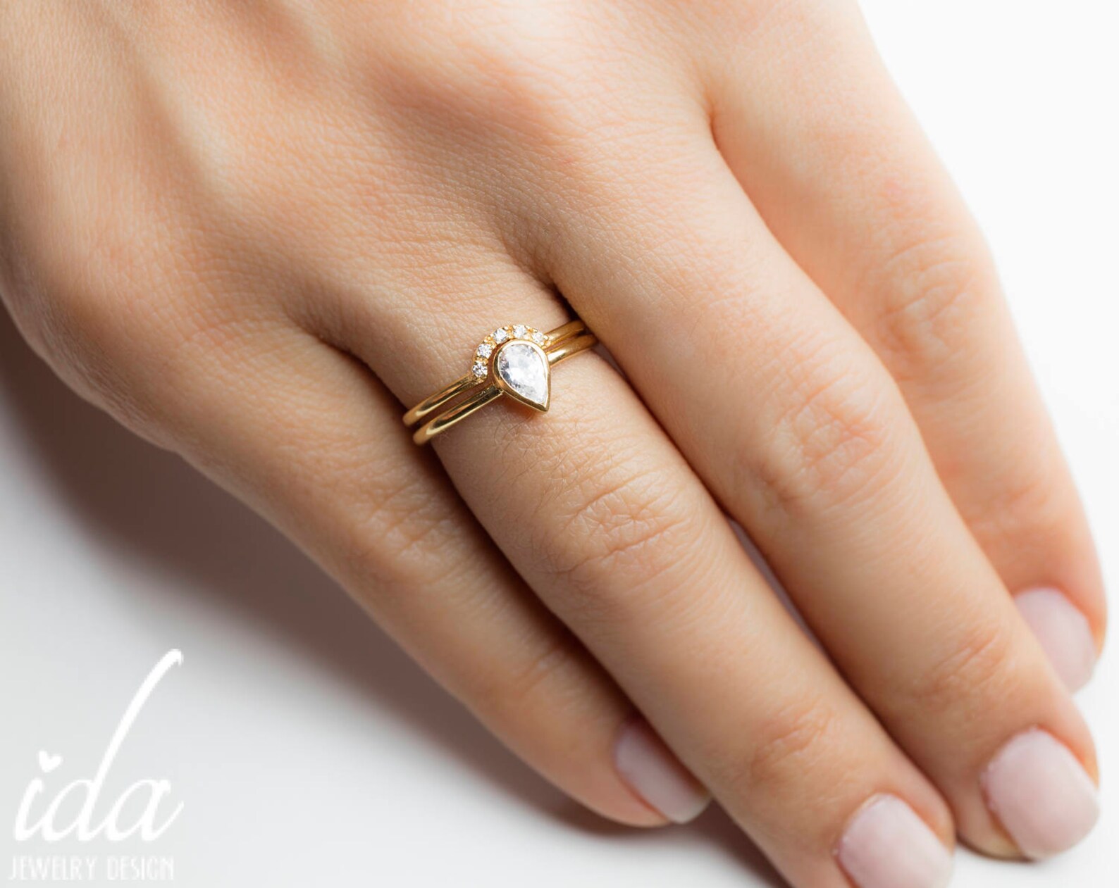 Pear Shaped Engagement Ring Set - Pear Diamond Ring - Pear Cut ...