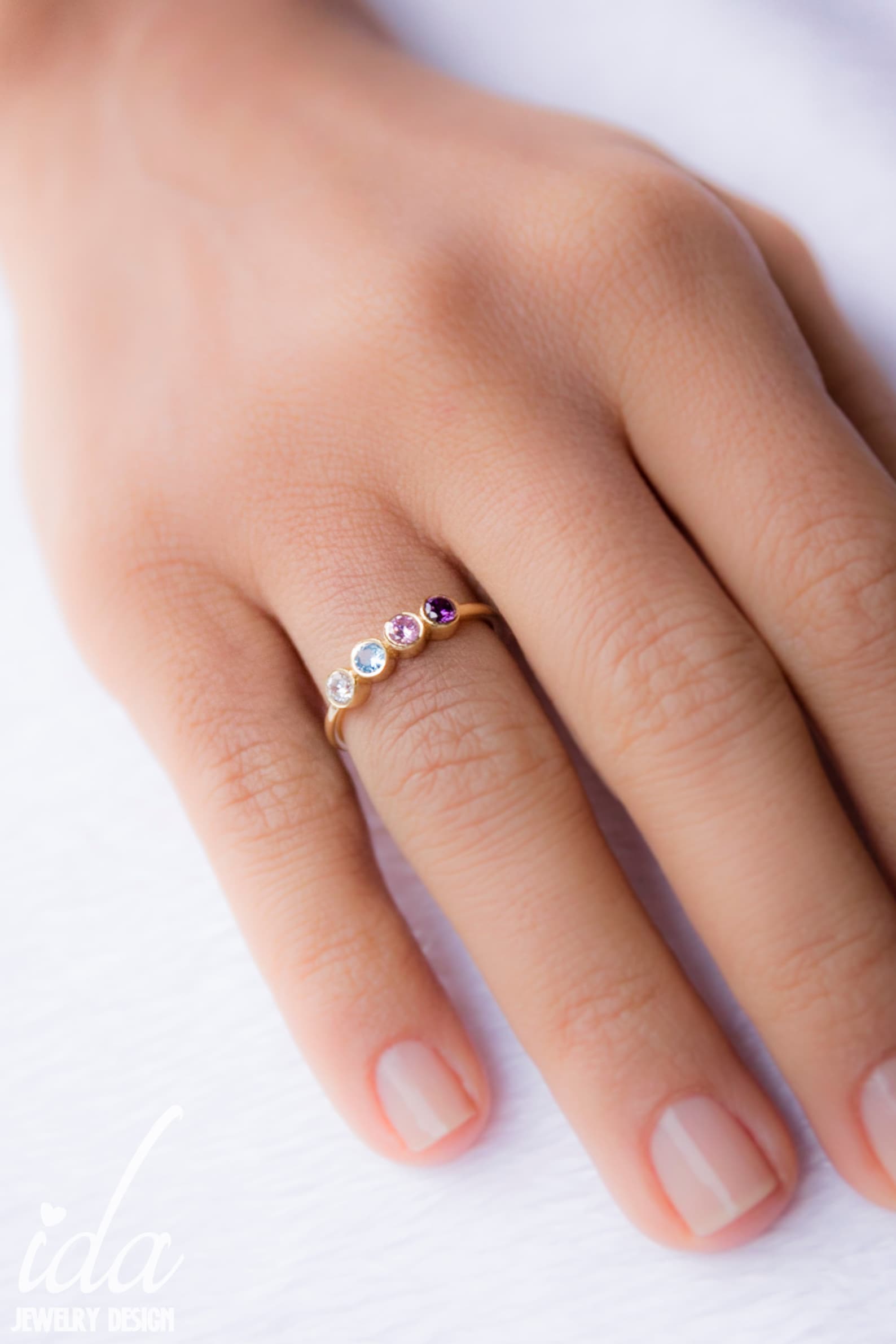 14K Gold Mothers Ring 23 4 Stone Birthstone Rings - Etsy