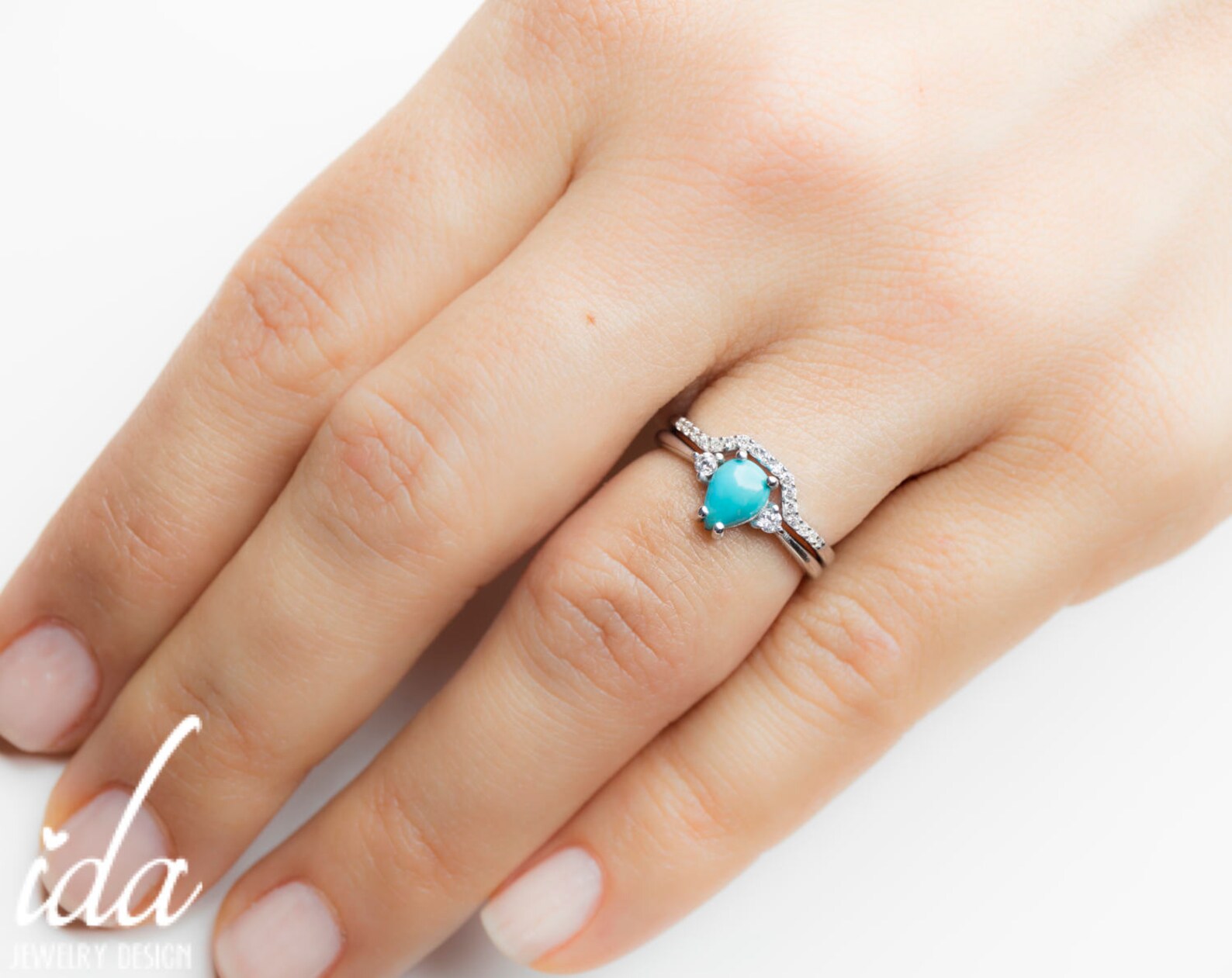 Turquoise Engagement Ring - 14k White Gold Engagement Ring - Pear Cut ...