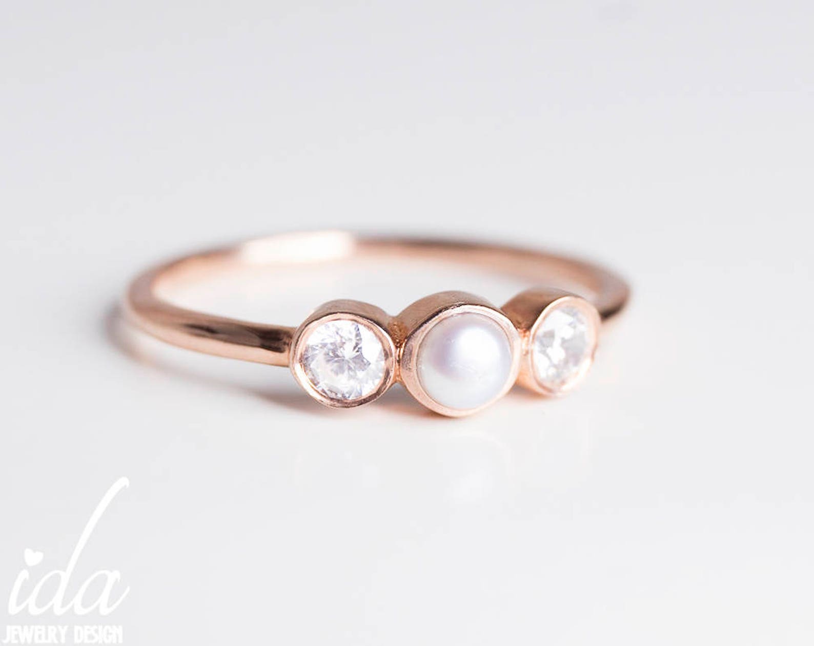 Pearl Engagement Ring - Rose Gold Engagement Ring - Diamond Engagement ...
