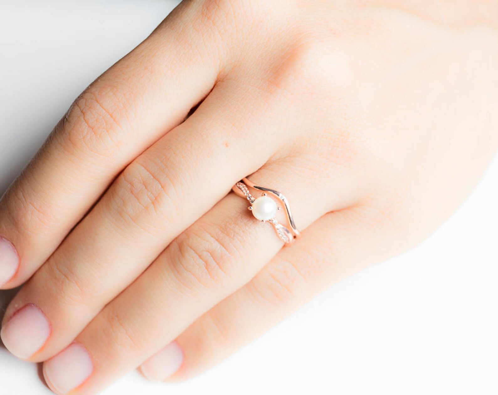 Pearl Engagement Ring Rose Gold Engagement Ring Unique - Etsy