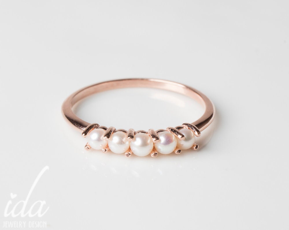 Pearl Engagement Ring Rose Gold Wedding Ring Pearl Jewelry Pearl ...